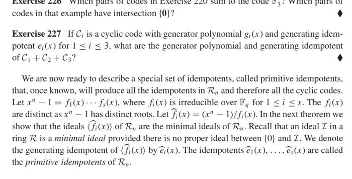 Solved Exercise 227 If Ci is a cyclic code with generator | Chegg.com