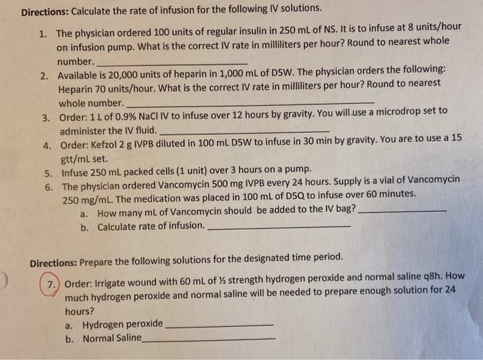 Solved Directions Calculate The Rate Of Infusion For The Chegg