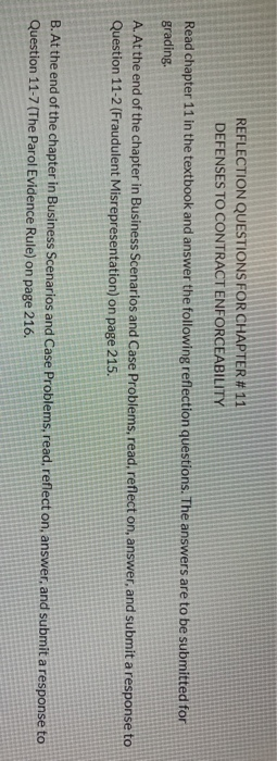 Solved REFLECTION QUESTIONS FOR CHAPTER # 11 DEFENSES TO | Chegg.com