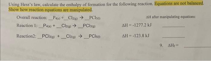 Solved Using Hess's law, calculate the enthalpy of formation | Chegg.com
