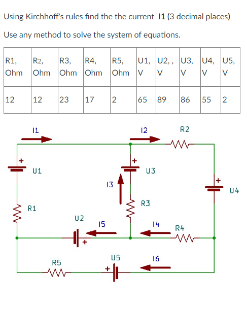 Solved Using Kirchhoff's rules find the the current I1 (3 | Chegg.com