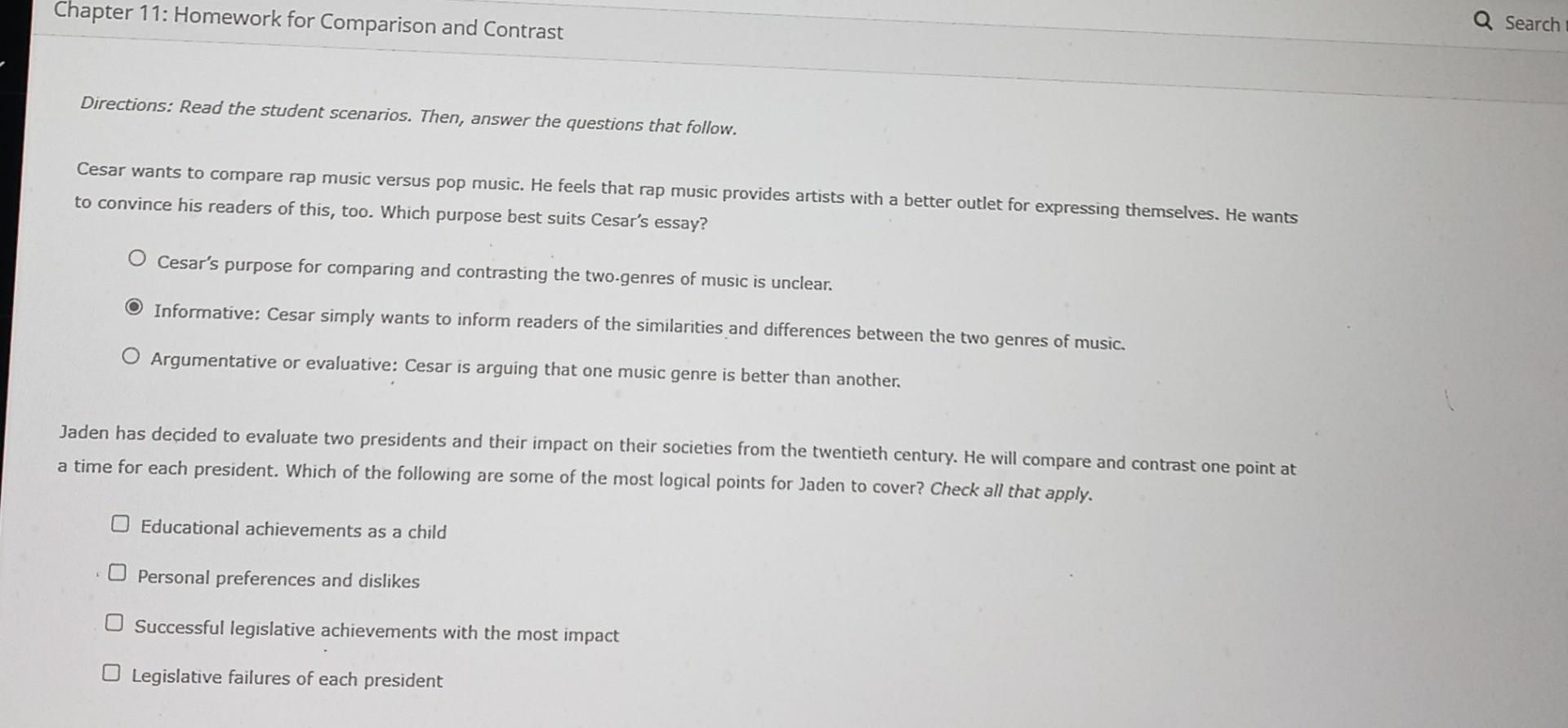Chapter 11: Homework for Comparison and Contrast Q | Chegg.com