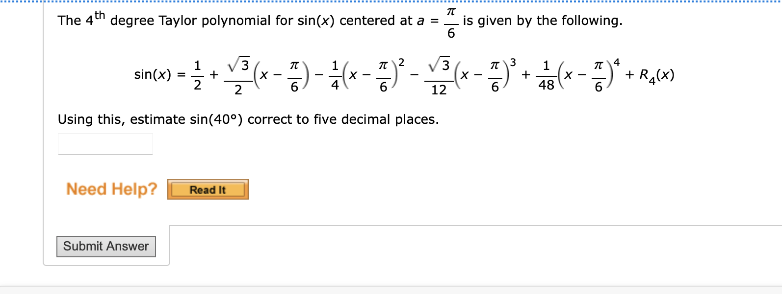 Solved The 4th ﻿degree Taylor polynomial for sin(x) | Chegg.com