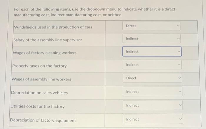 Solved For each of the following items, use the dropdown | Chegg.com