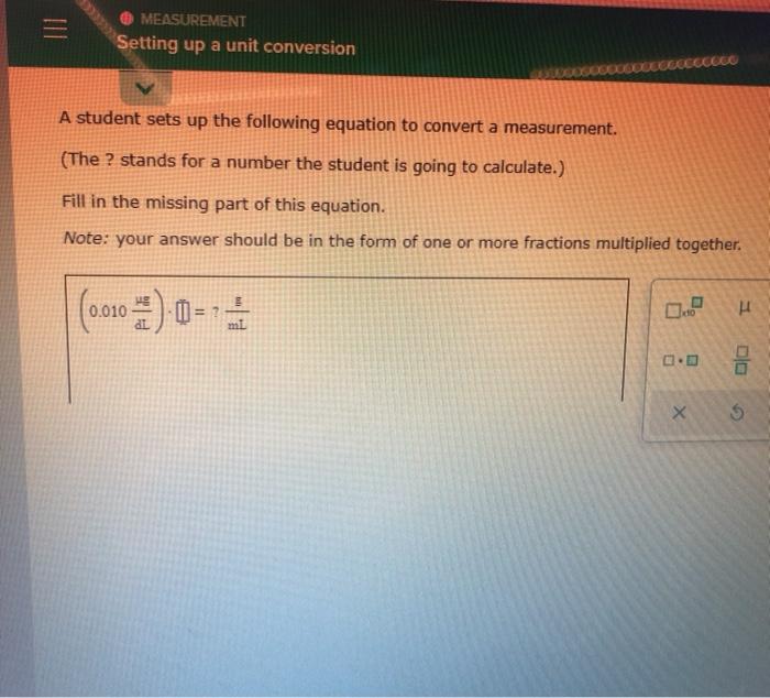 Solved MEASUREMENT Setting up a unit conversion woo A | Chegg.com