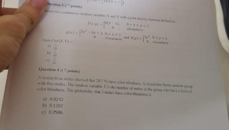 Solved and b Question 3 :(7 points) Given two continuous | Chegg.com