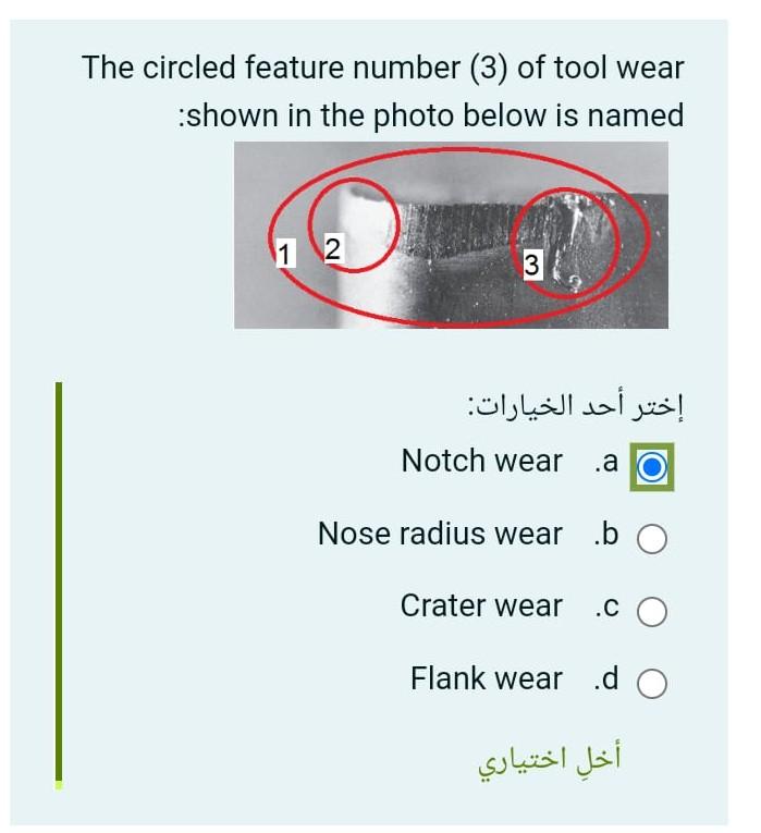 Solved The circled feature number (3) of tool wear :shown in | Chegg.com