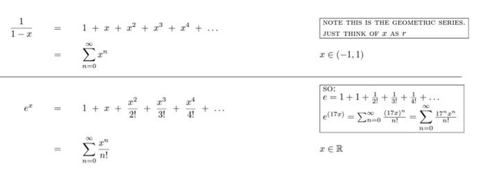 Solved 1−x1=1+x+x2+x3+x4+…=n=0∑∞xn NOTE THIS IS THE | Chegg.com