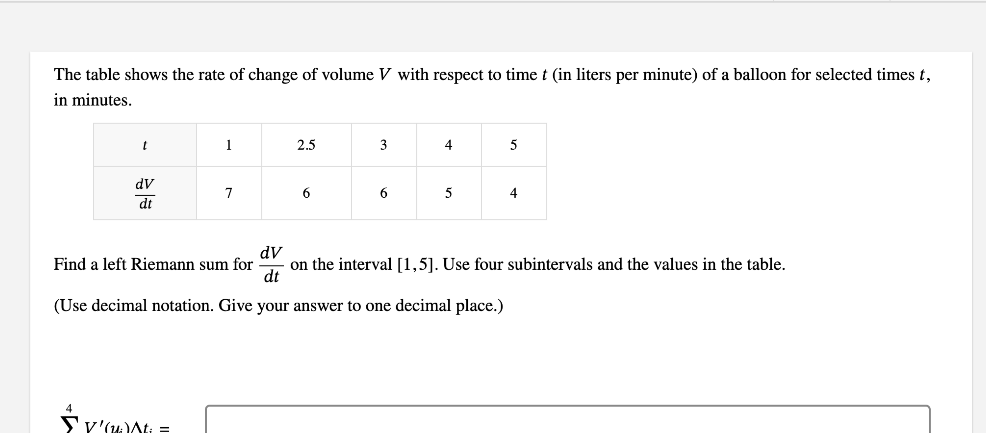 Solved The table shows the rate of change of volume V ﻿with | Chegg.com