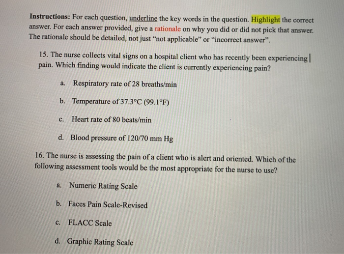 Solved Instructions: For each question, underline the key | Chegg.com