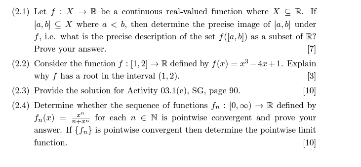 Solved (2.1) ﻿Let f:x→R ﻿be a continuous real-valued | Chegg.com