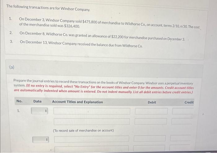 Solved The following transactions are for Windsor Company. | Chegg.com