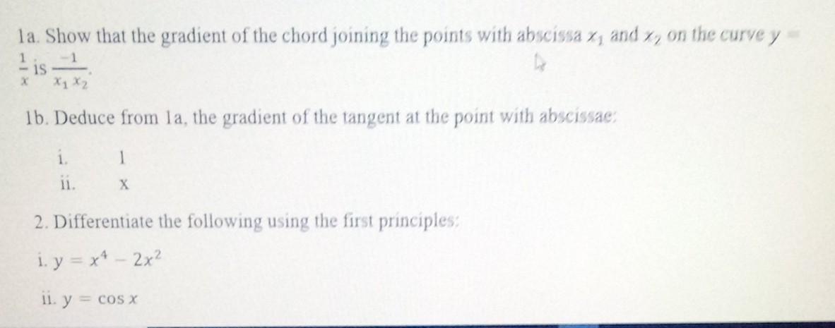 Solved 1a. Show that the gradient of the chord joining the | Chegg.com