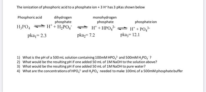 Solved The ionization of phosphoric acid to a phosphate ion | Chegg.com