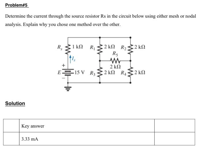 Solved Determine the current through the source resistor Rs | Chegg.com