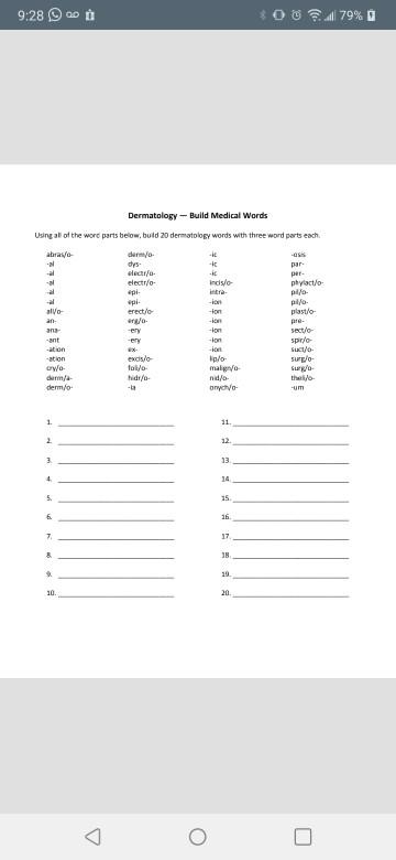 Dermatology - Build Medical Words galite rarts boto | Chegg.com