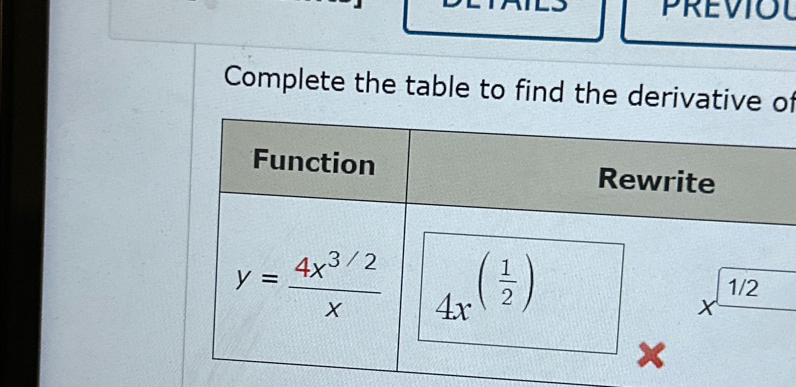 Solved Complete the table to find the derivative | Chegg.com