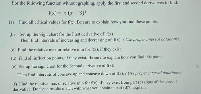 Solved For the following function without graphing, apply | Chegg.com