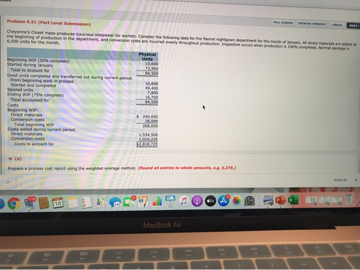 Solved FULL SCREEN PRINTER VERSION Problem 6.51 (Part Level | Chegg.com