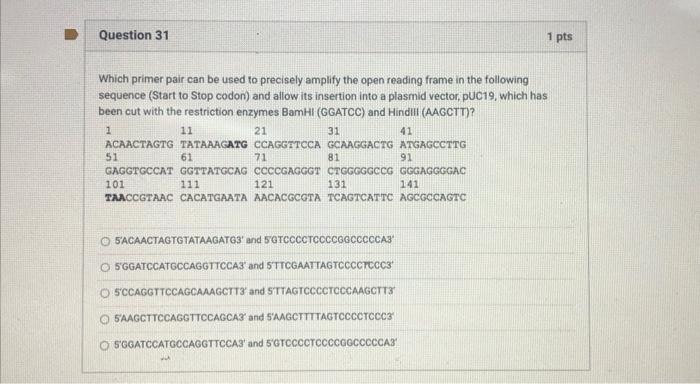 Solved Which primer pair can be used to precisely amplify | Chegg.com