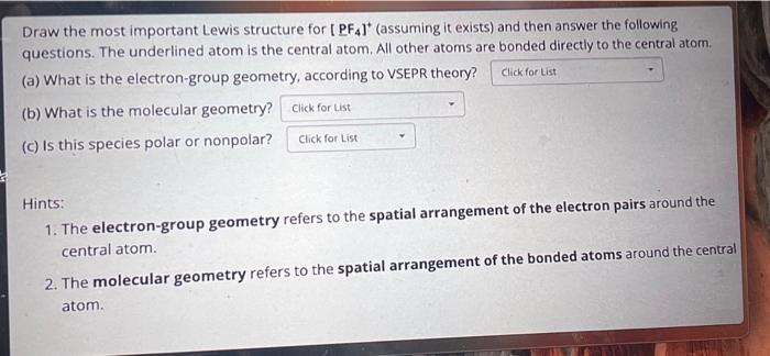 Solved Draw the most important Lewis structure for | Chegg.com