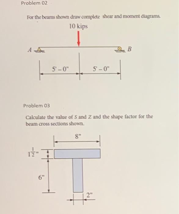 Solved Problem 02 For the beams shown draw complete shear | Chegg.com