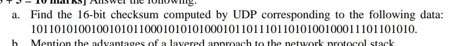 Solved a. Find the 16-bit checksum computed by UDP | Chegg.com