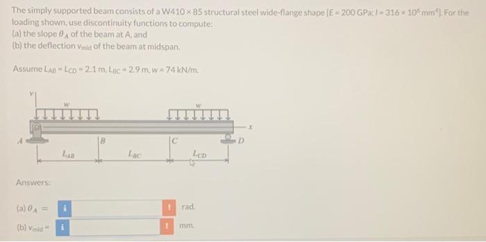 Solved The simply supported beam consists of a W410 ×85 | Chegg.com