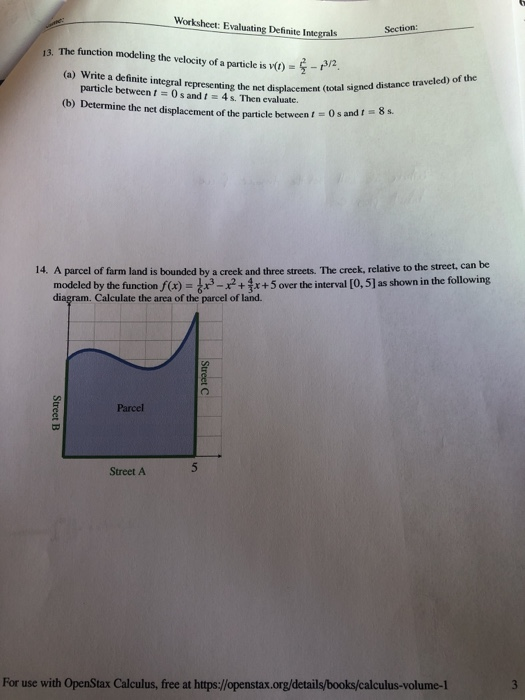 Solved Worksheet: Evaluating Definite Integrals Section: 13. | Chegg.com