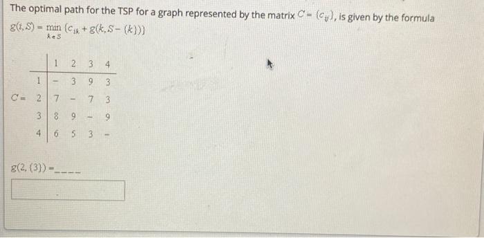 Solved The optimal path for the TSP for a graph represented | Chegg.com