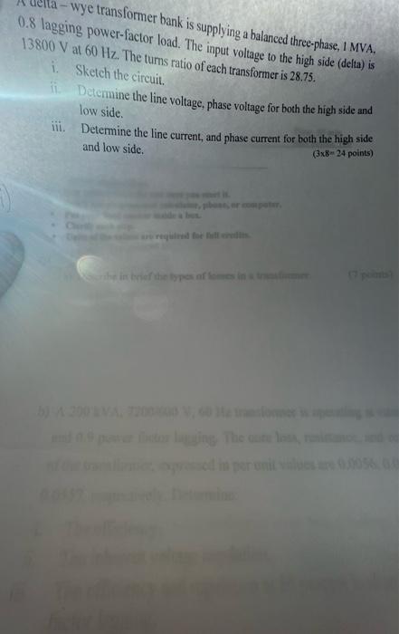 Solved A deta - wye transformer bank is supplying a balanced | Chegg.com