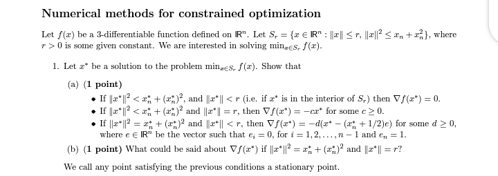 Numerical methods for constrained optimization Let | Chegg.com