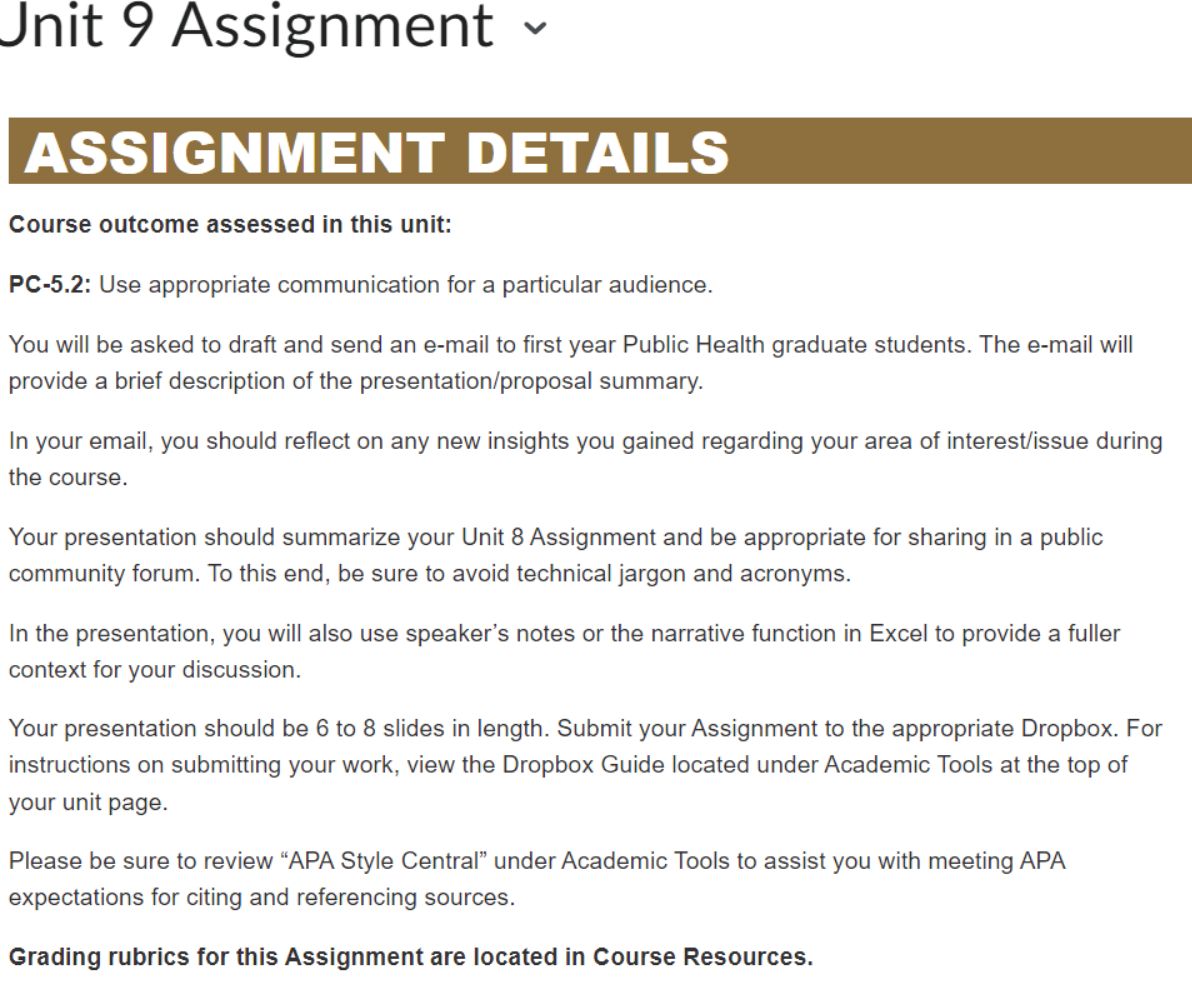 Solved Unit 9 ﻿Assignment `ASSICNMENT DETAILSCourse outcome | Chegg.com