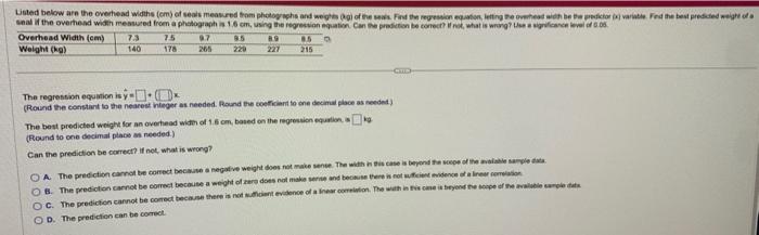 Solved The regrestion equation is y˙= . The bost predicted | Chegg.com