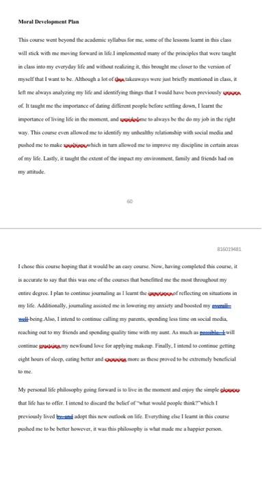 Solved MORAL DEVELOPMENT PLAN - A structured a process with | Chegg.com