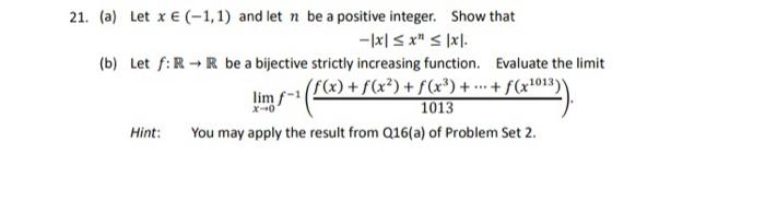 Solved 21 A Let X∈ −1 1 And Let N Be A Positive Integer