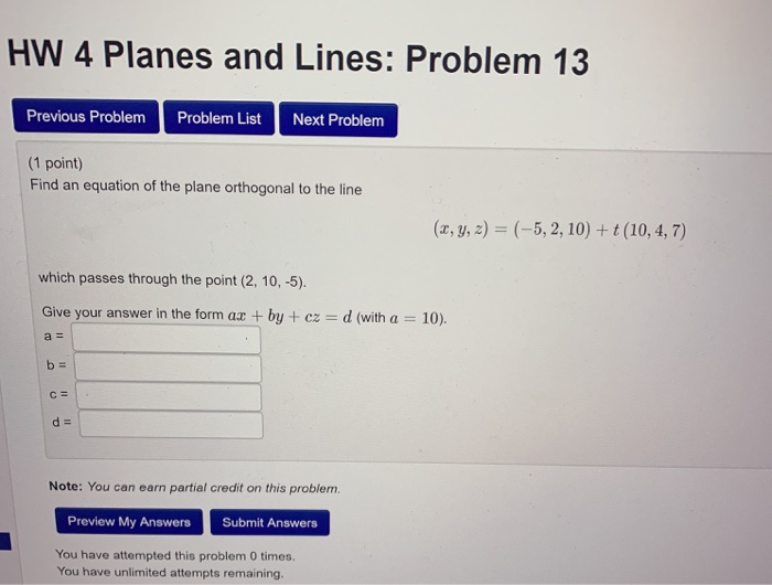 Solved HW 4 Planes and Lines: Problem 13 Previous Problem | Chegg.com