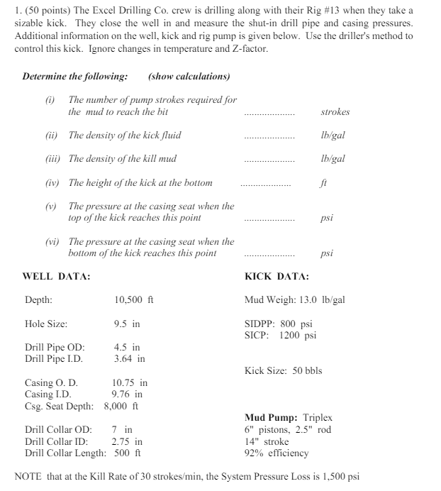 Solved WELL DATA:Depth: ,10,500ftHole Size: ,9.5 ﻿inDrill | Chegg.com