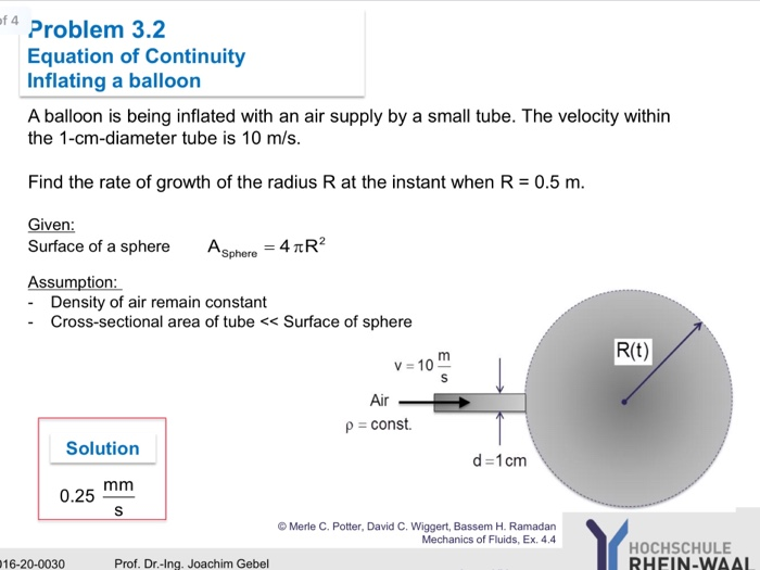Solved of 4 Problem 3.2 Equation of Continuity Inflating a | Chegg.com