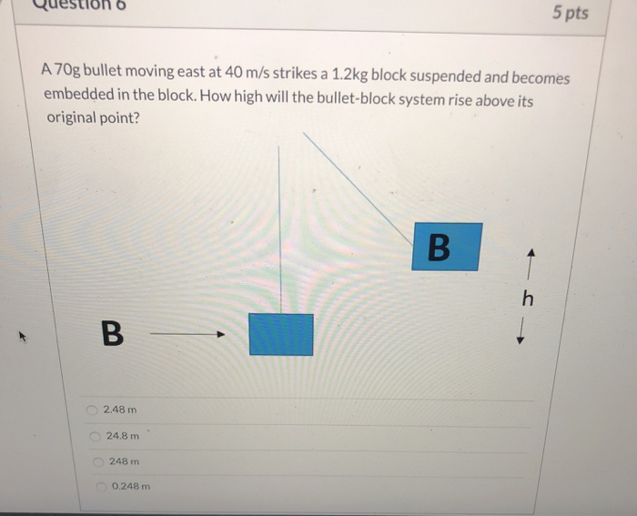Solved 5 pts A 70g bullet moving east at 40 m/s strikes a | Chegg.com