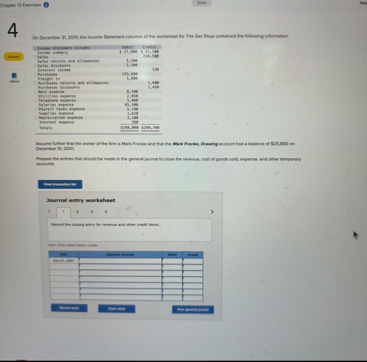 Solved On December 31, 20X1, ﻿the Income Statement columns | Chegg.com