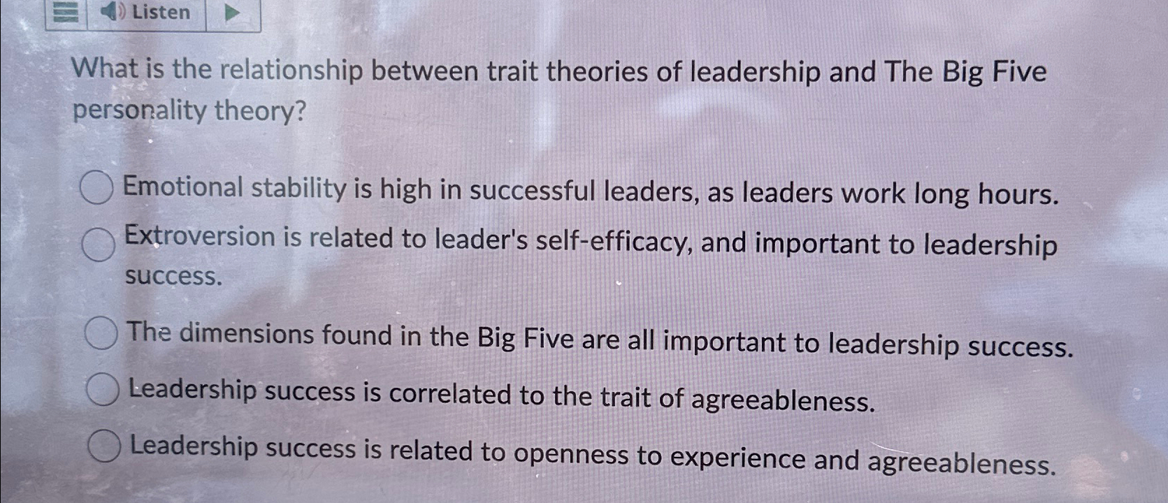 Solved ListenWhat is the relationship between trait theories | Chegg.com