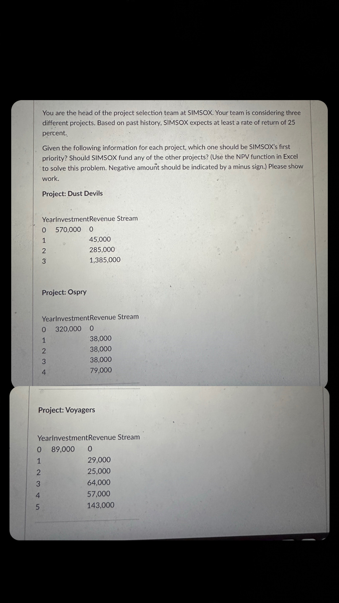 Solved You are the head of the project selection team at | Chegg.com