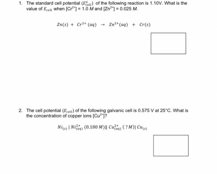Solved 1 The Standard Cell Potential Ecell O Of The