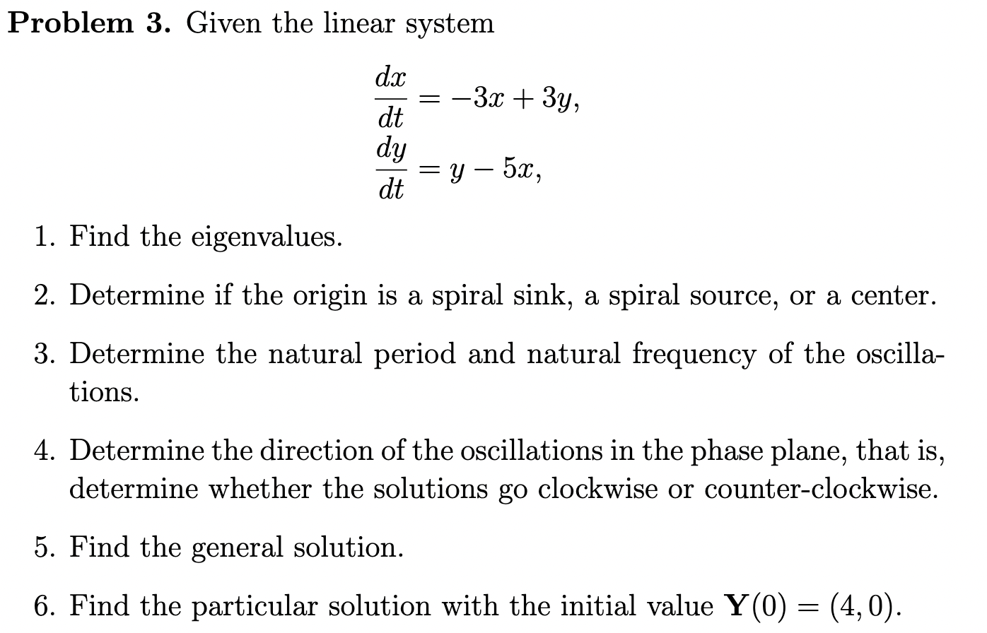 Solved Problem 3. ﻿Given the linear | Chegg.com