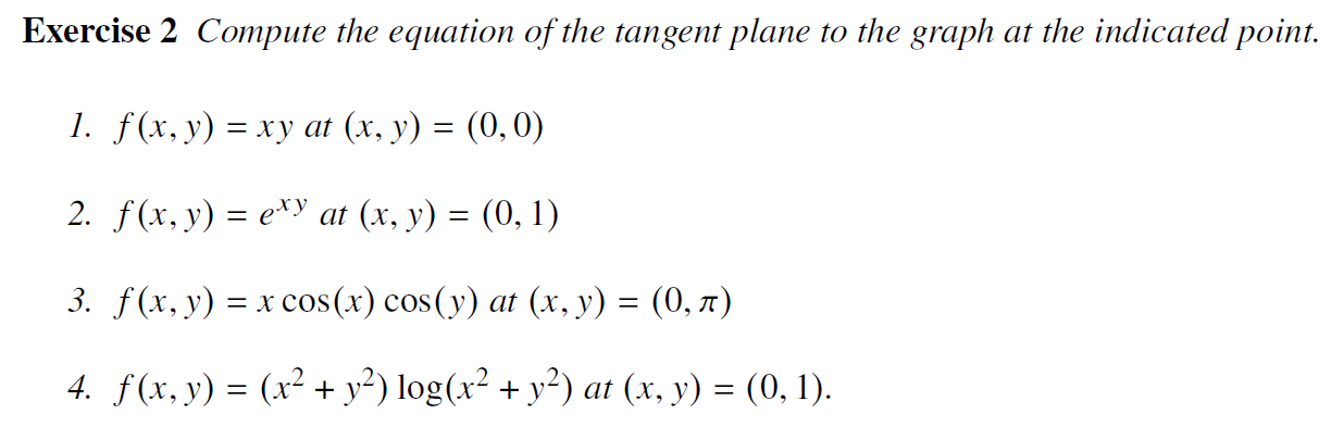Solved Exercise 2 ﻿Compute the equation of the tangent plane | Chegg.com