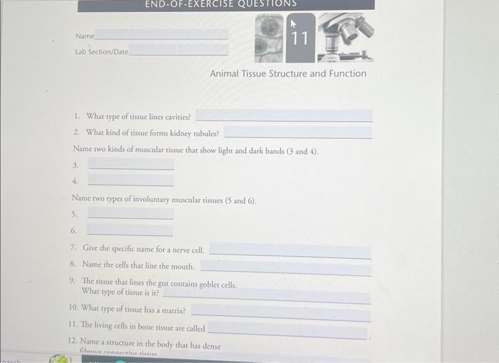 Solved Lab Section/Date Animal Tissue Structure and Function | Chegg.com
