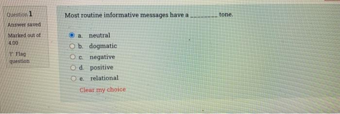 Solved Question 1 Most routine informative messages have a | Chegg.com