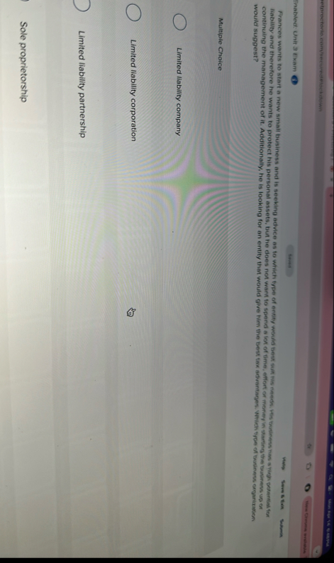 Solved Enabled: Unit 3 ﻿Exam Wability and therefore he wants | Chegg.com