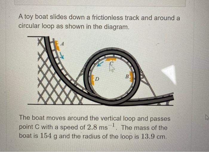 Solved A toy boat slides down a frictionless track and | Chegg.com
